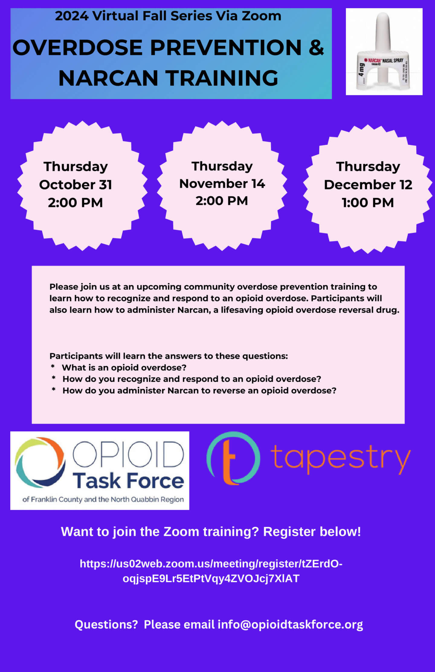 Virtual Overdose Prevention and Narcan Training - Opioid Task Force